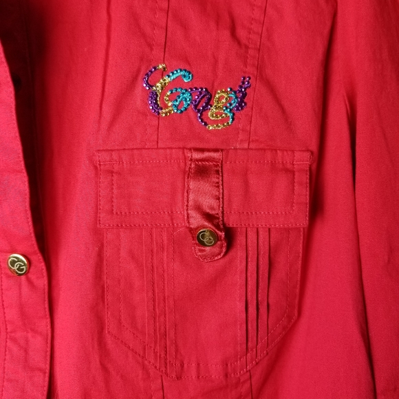 COOGI | Tops | Coogi Red Rhinestone Button Down Shirt Siz | Poshmark